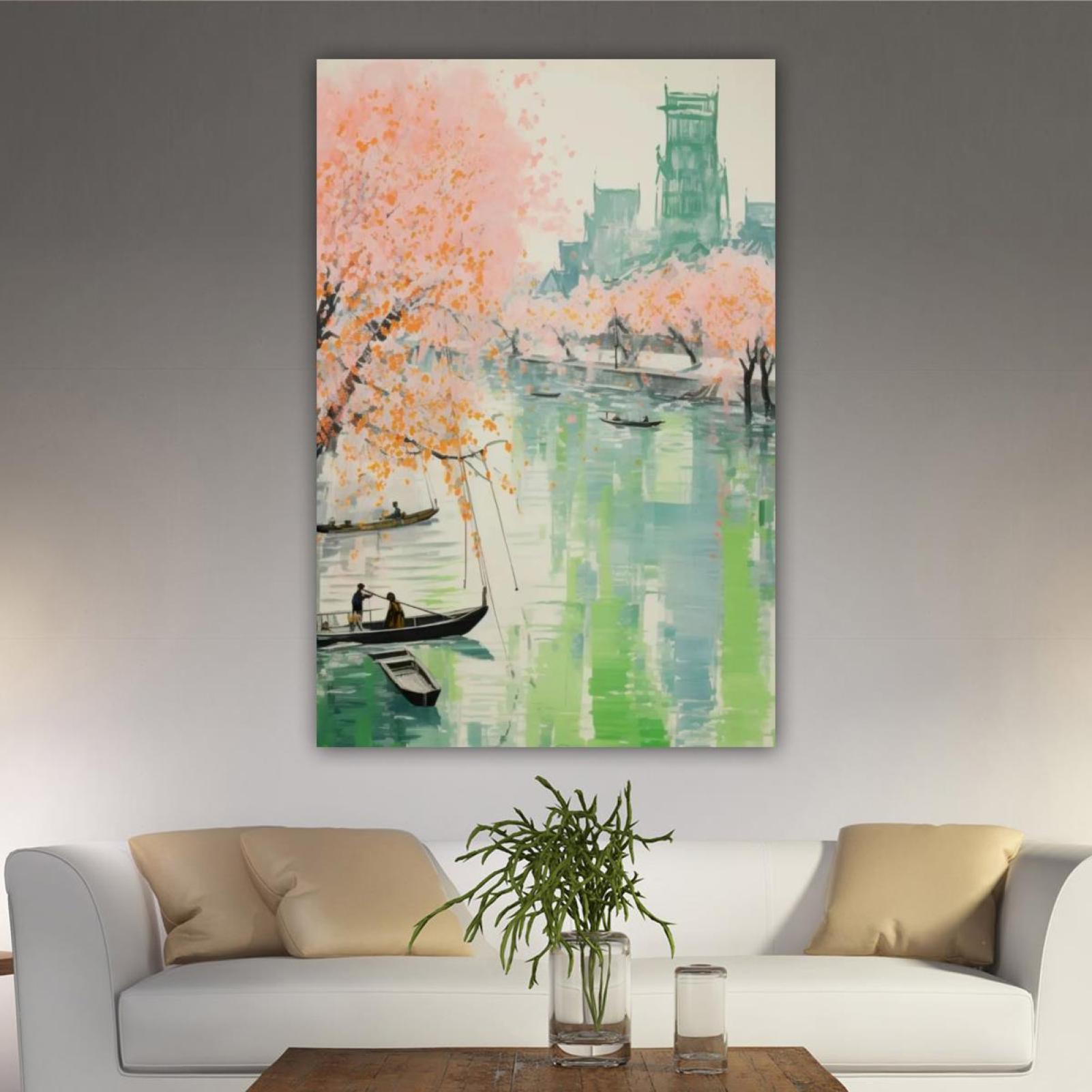 OWNSERIES Home Decor Water Village Jiangnan Pattern Canvas Wall Art ...