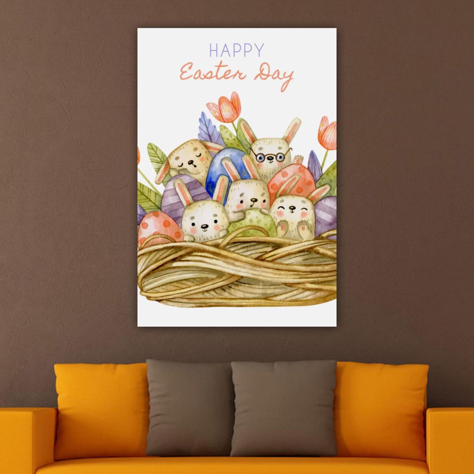 OWNSERIES Home Decor Watercolor Easter Basket Pattern Canvas Wall Art ...