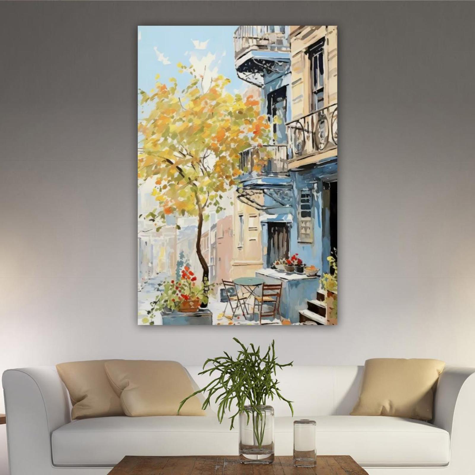 OWNSERIES Home Decor Watercolor Street Corner Pattern Canvas Wall Art ...