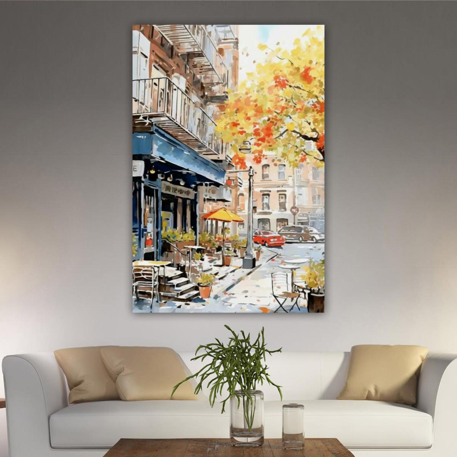 OWNSERIES Home Decor Watercolor Street Corner Pattern Canvas Wall Art ...
