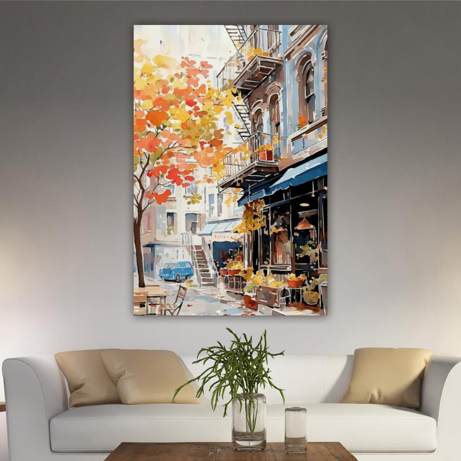 OWNSERIES Home Decor Watercolor Street Corner Pattern Canvas Wall Art ...