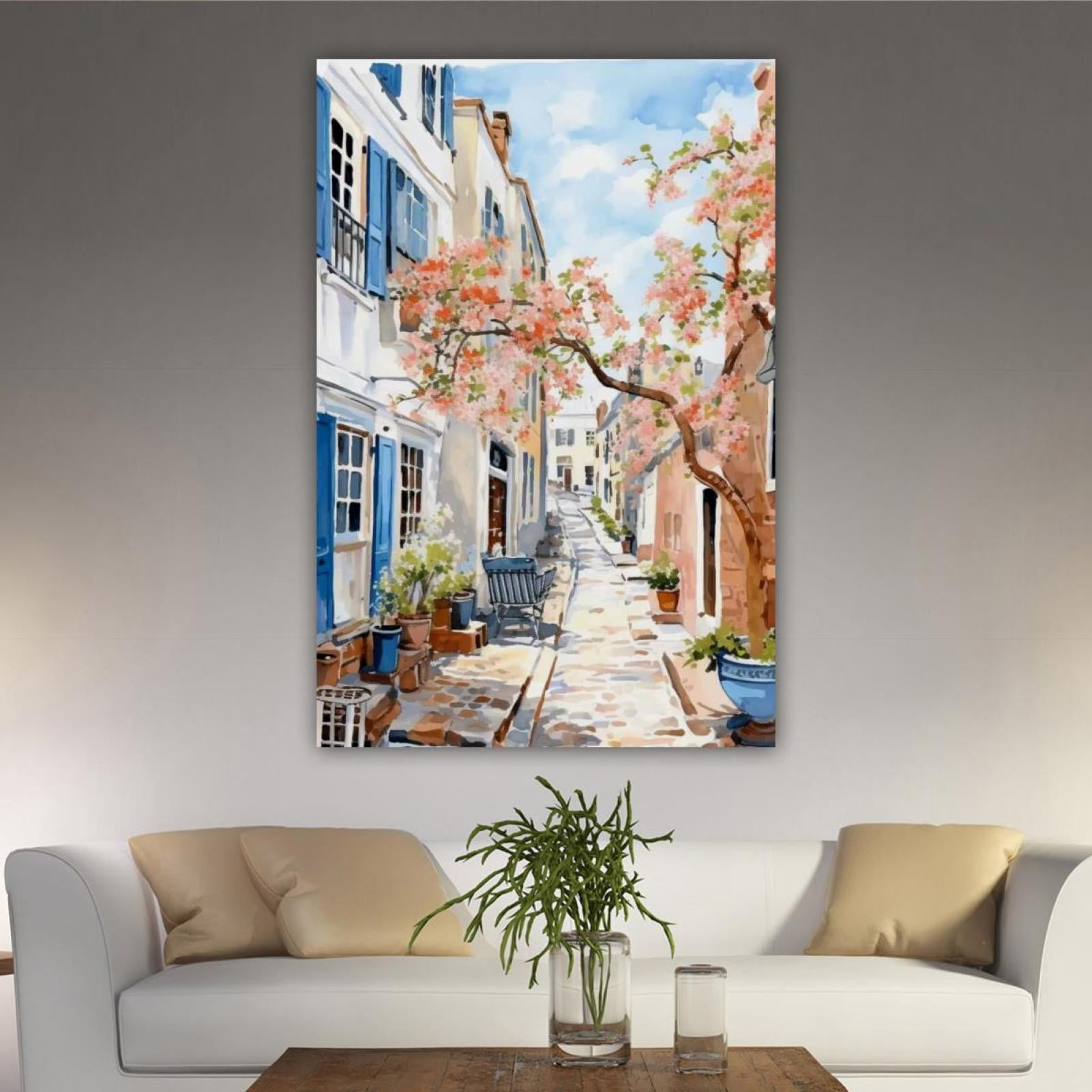 OWNSERIES Home Decor Watercolor Street Corner Pattern Canvas Wall Art ...