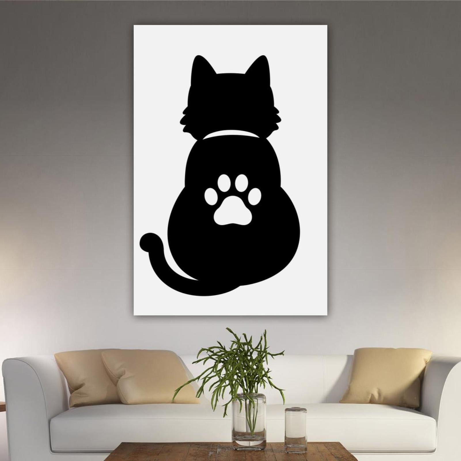 OWNSERIES Home Decor White Cat Paw Black Shadow Pattern Canvas Wall Art ...