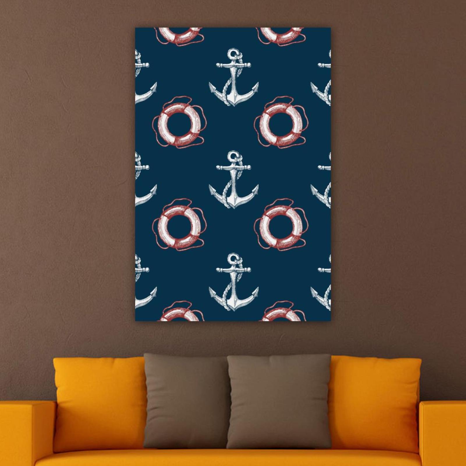 OWNSERIES Home Decor White Ship Anchor Lifebuoy Navy Pattern Canvas ...