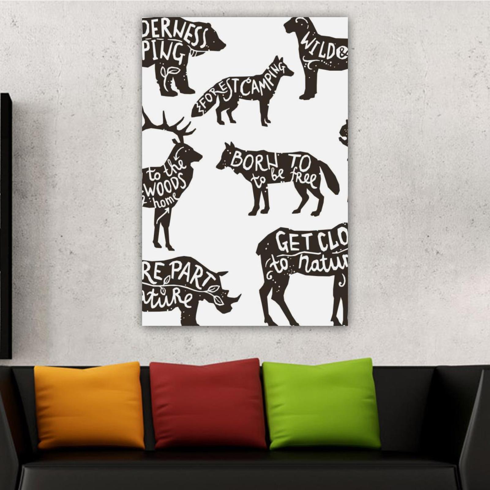OWNSERIES Home Decor Wild Animals with Lettering Pattern Canvas Wall ...