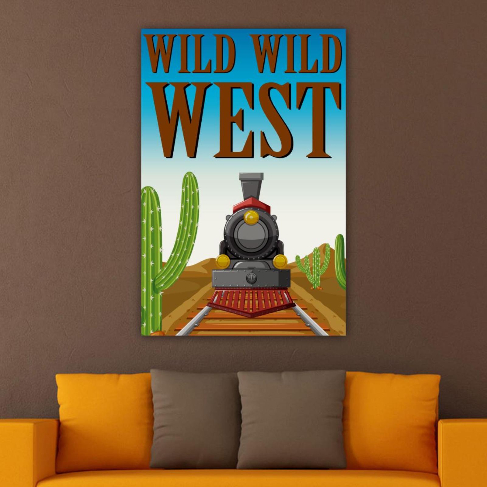 OWNSERIES Home Decor Wild West Train Desert Cactus Pattern Canvas Wall ...