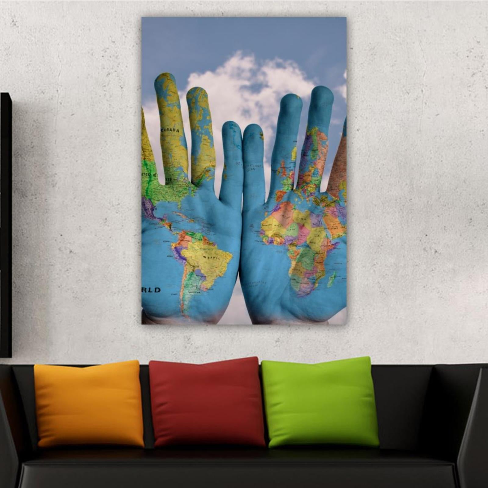 OWNSERIES Home Decor World Map Hand Painting Pattern Canvas Wall Art ...