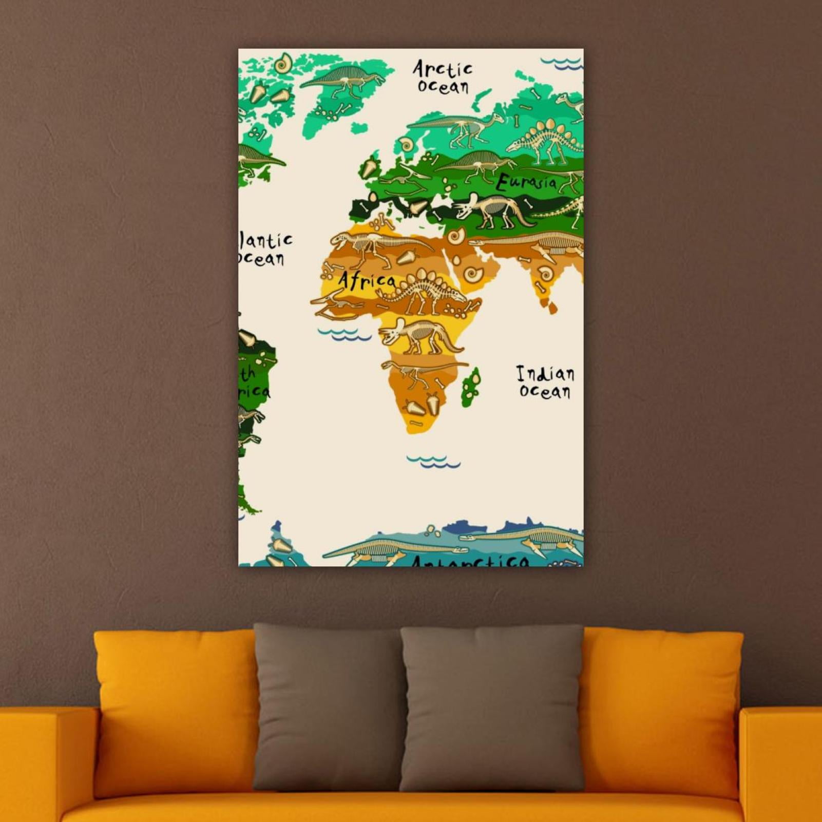 OWNSERIES Home Decor World Map Pattern Canvas Wall Art Paintings for ...