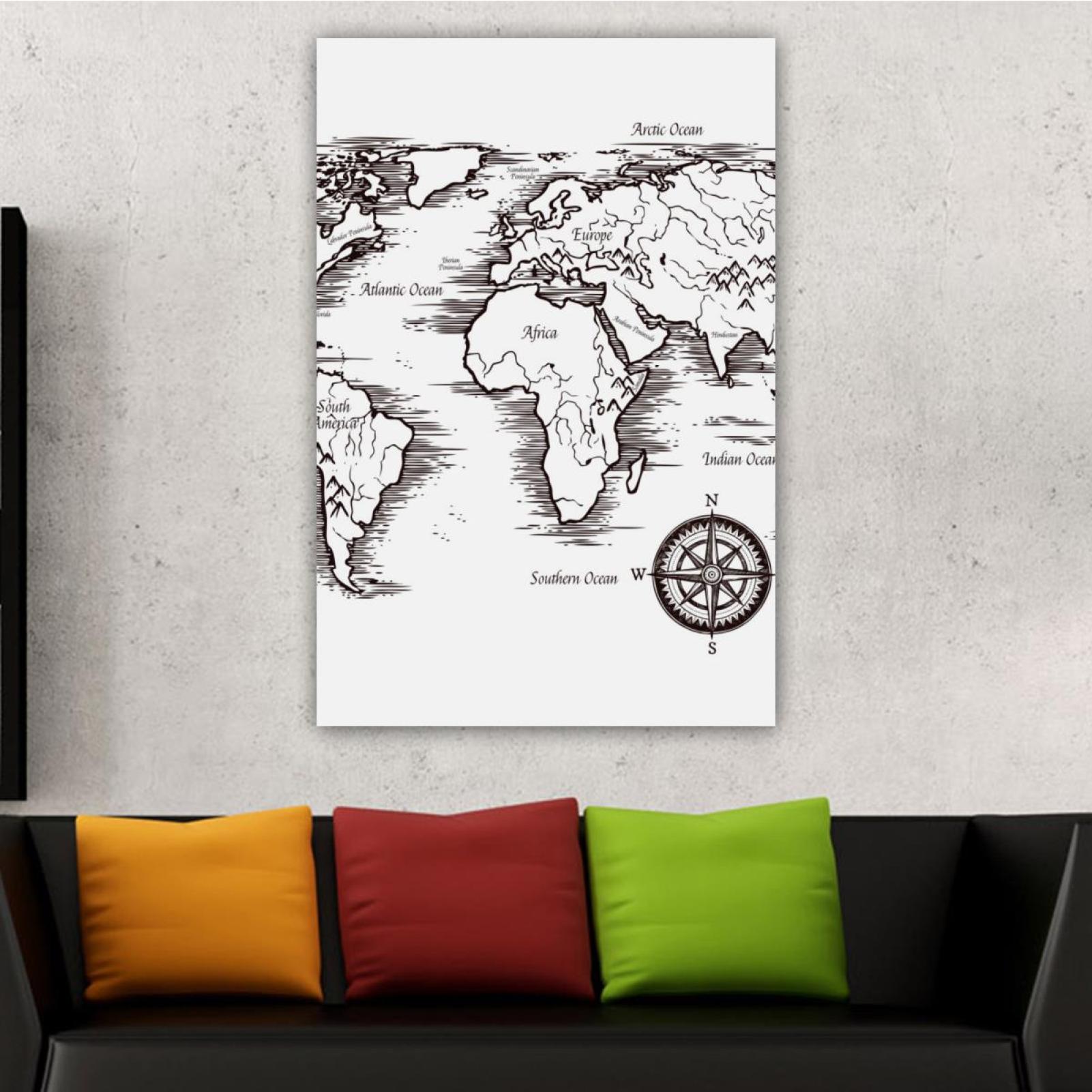 OWNSERIES Home Decor World Map Pattern Pattern Canvas Wall Art ...