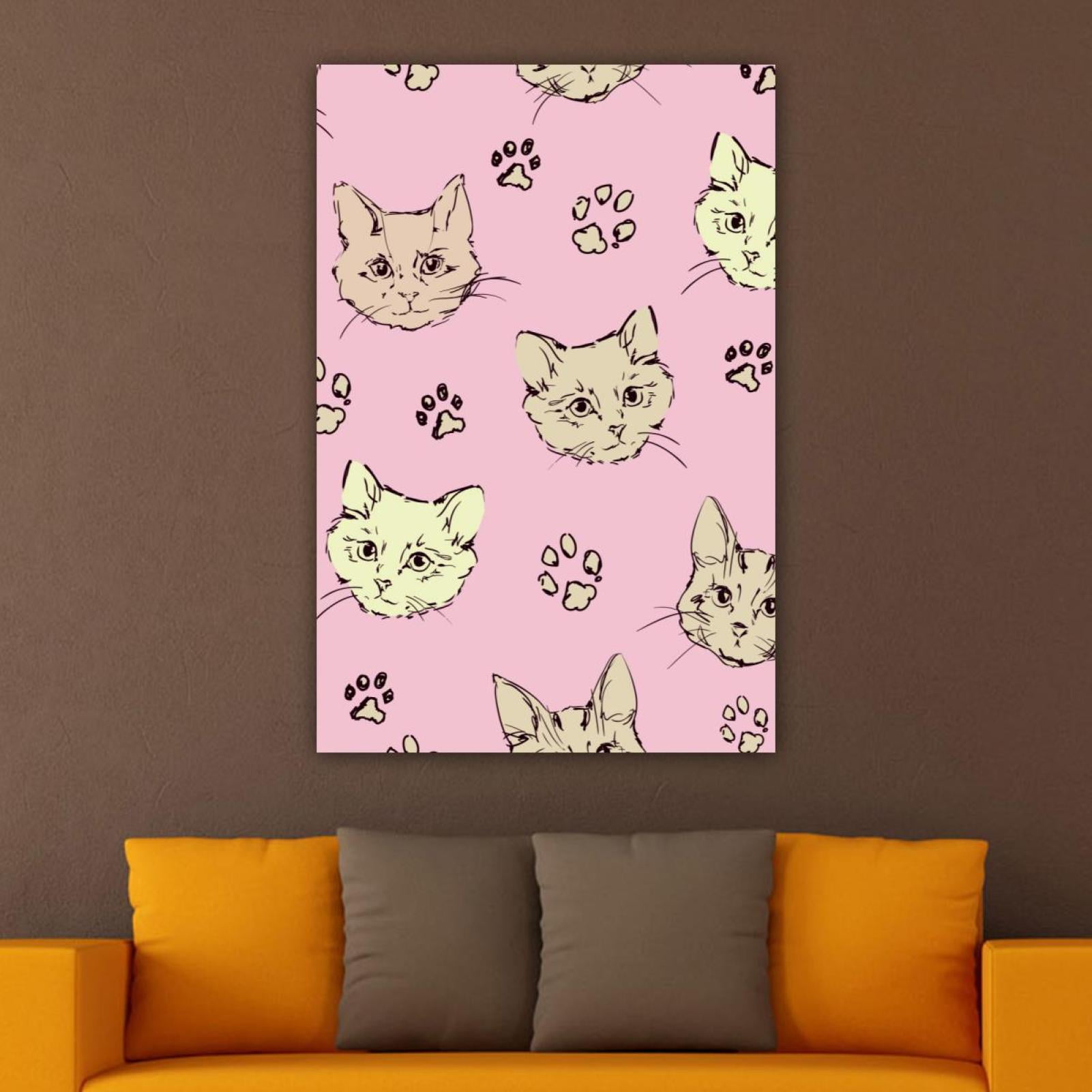 OWNSERIES Home Decor Yellow Cool Cat Head Pink Background Pattern ...