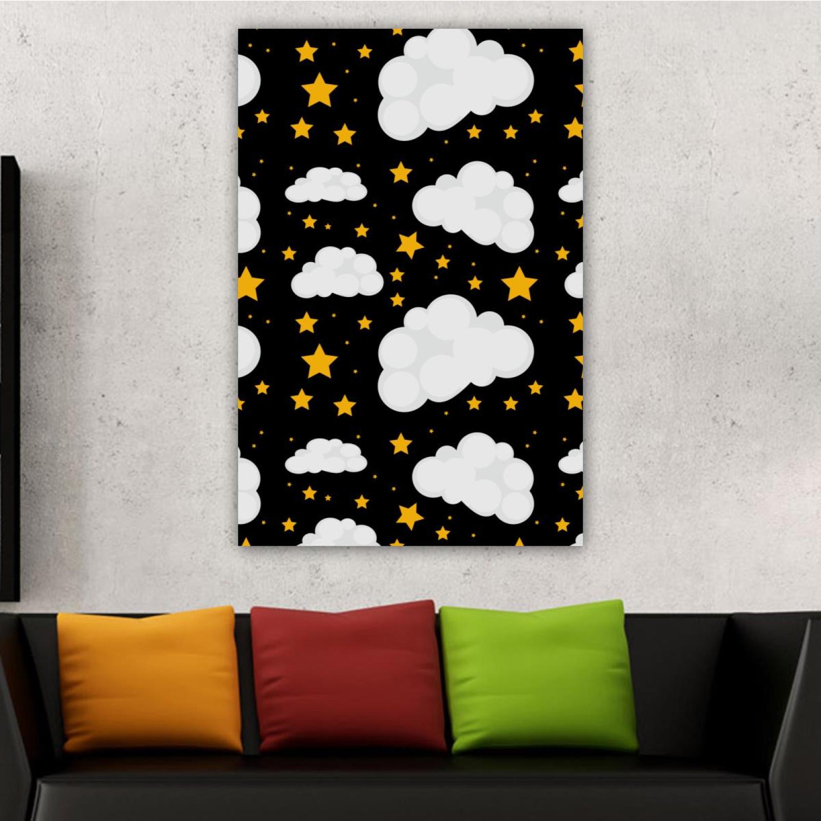 OWNSERIES Home Decor Yellow Stars White Clouds Pattern Pattern Canvas Wall Art Paintings for ...