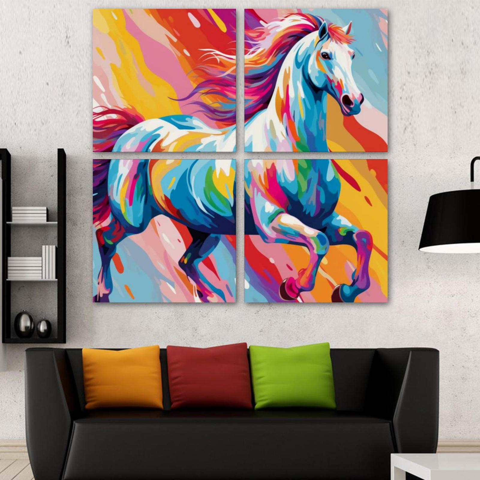 OWNSERIES Horse Pattern Pattern 4PC Frameless Canvas Wall Art Paintings ...