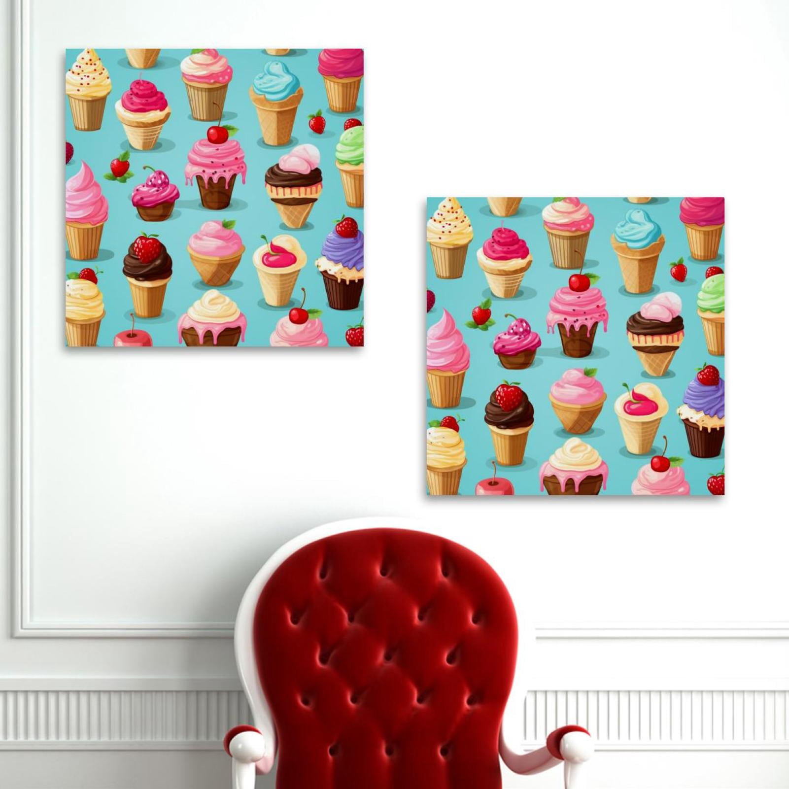 OWNSERIES Ice Cream Pattern 2PC Canvas Wall Art Paintings for Living ...