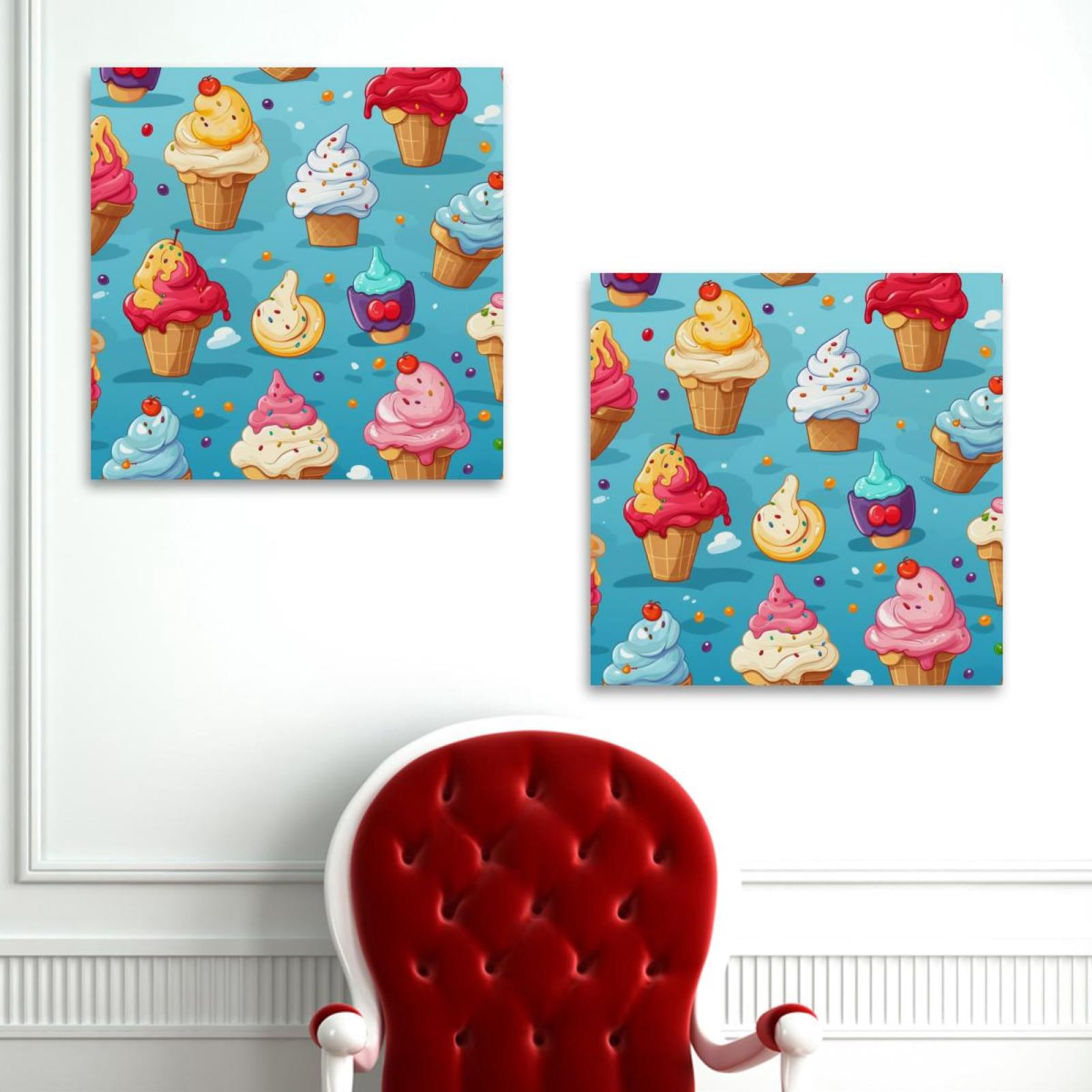 OWNSERIES Ice Cream Pattern 2PC Canvas Wall Art Paintings for Living ...