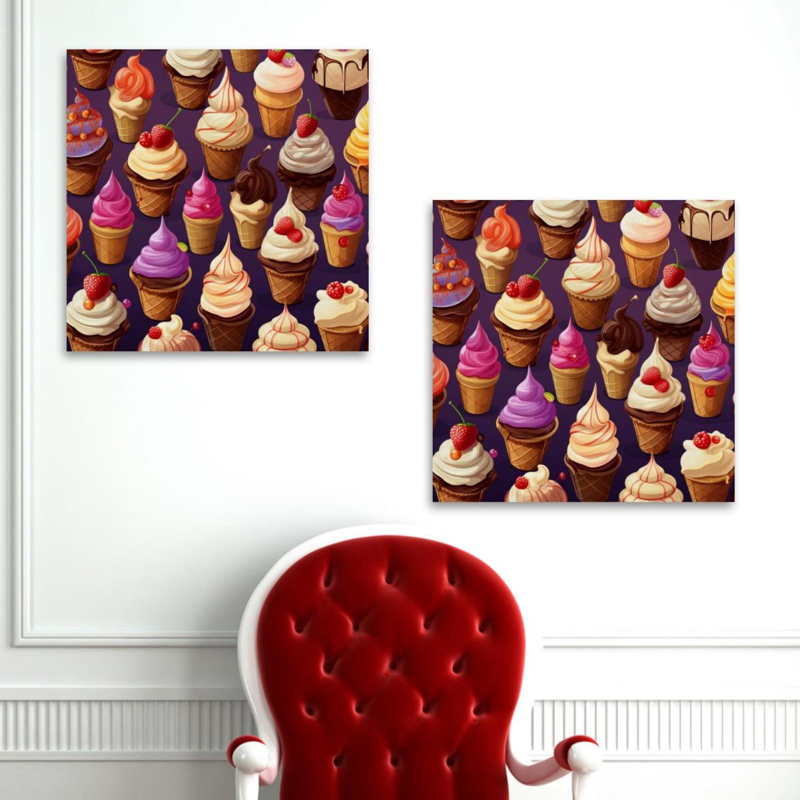 OWNSERIES Ice Cream Pattern 2PC Canvas Wall Art Paintings for Living ...