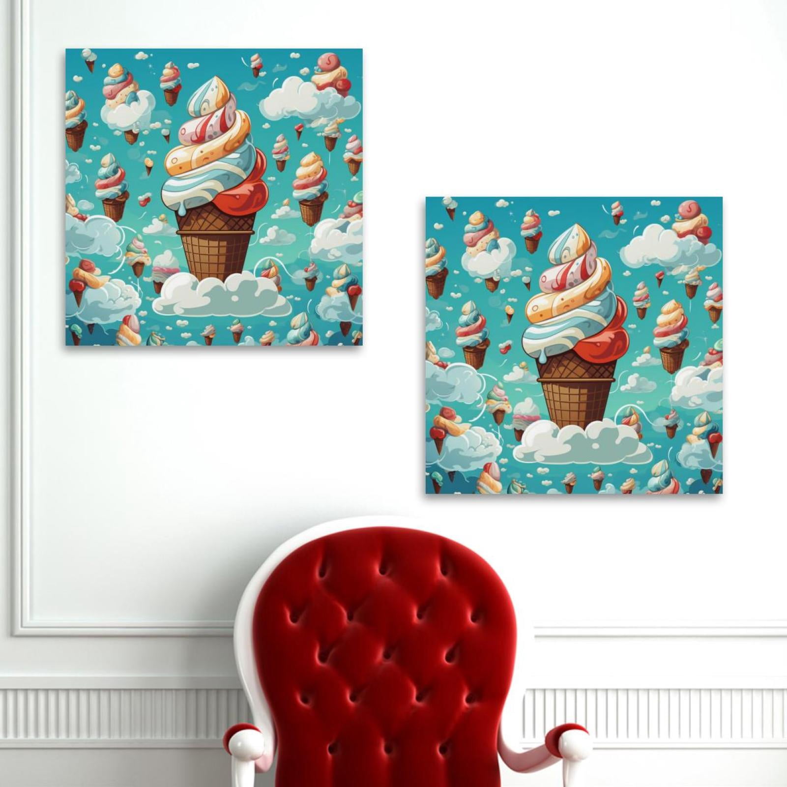 OWNSERIES Ice Cream Pattern 2PC Canvas Wall Art Paintings for Living ...