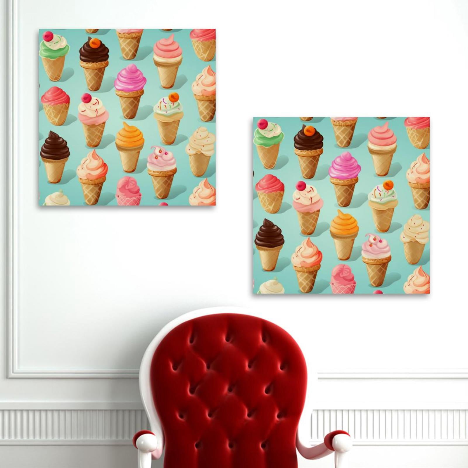 OWNSERIES Ice Cream Pattern 2PC Canvas Wall Art Paintings for Living ...