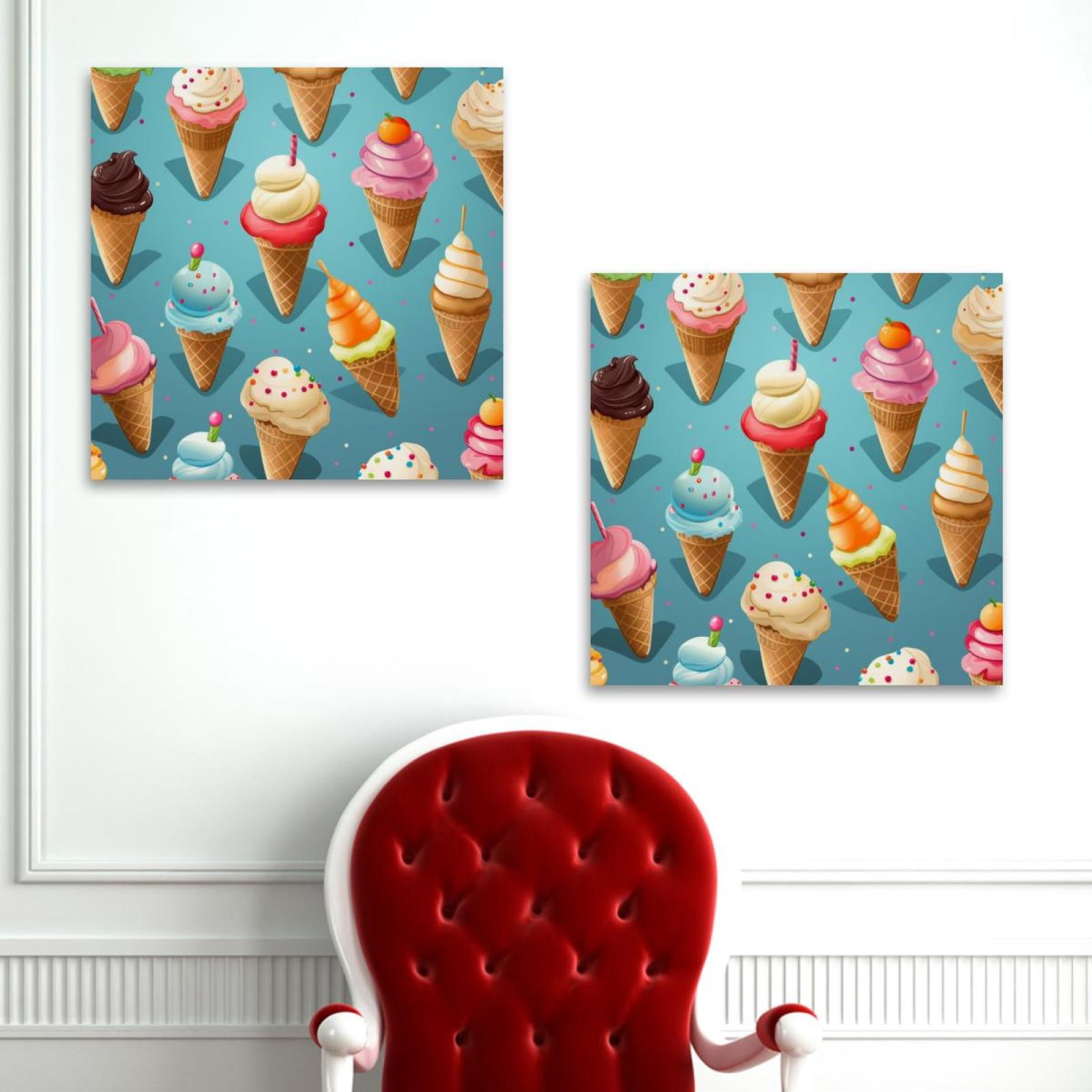 OWNSERIES Ice Cream Pattern 2PC Canvas Wall Art Paintings for Living ...