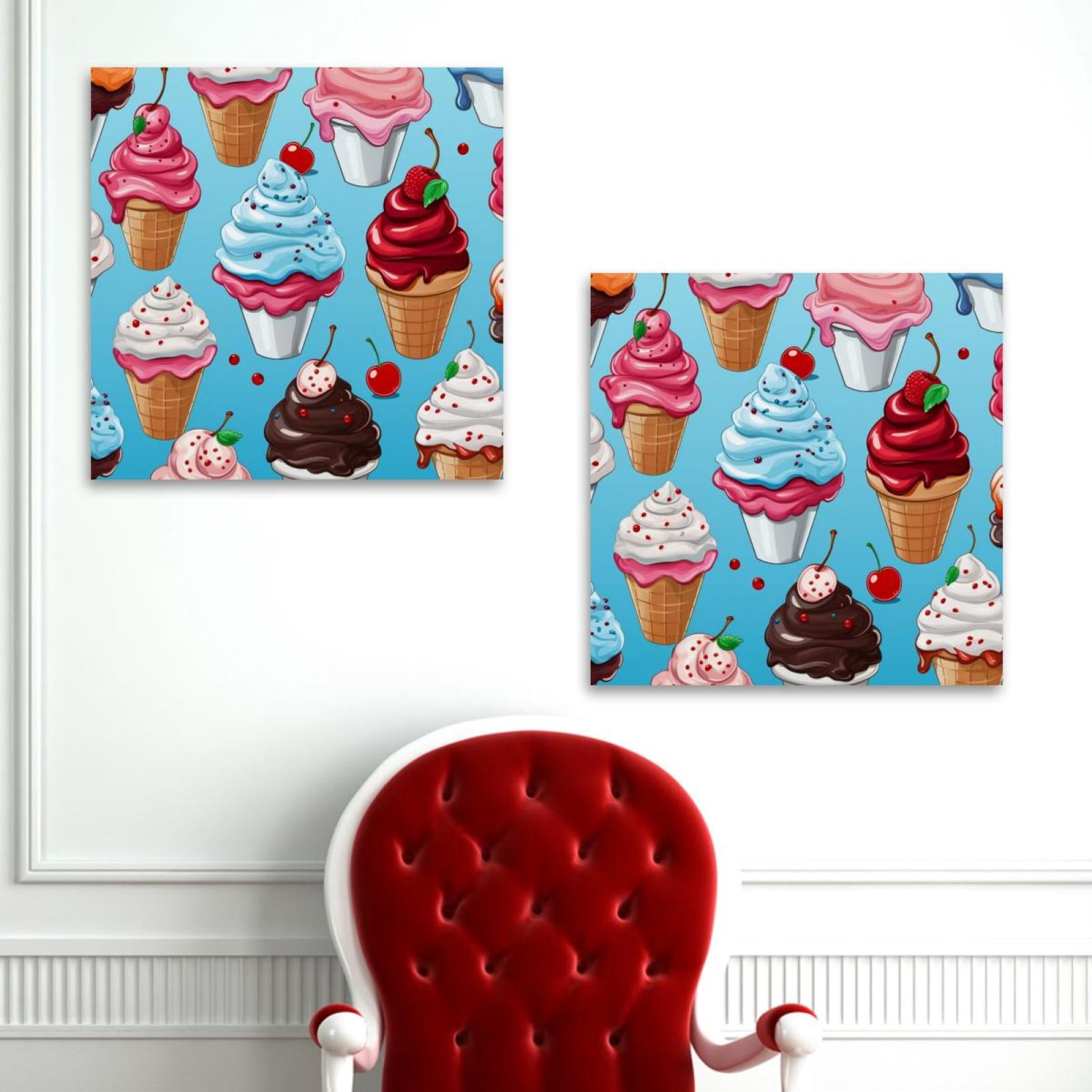 OWNSERIES Ice Cream Pattern 2PC Canvas Wall Art Paintings for Living ...