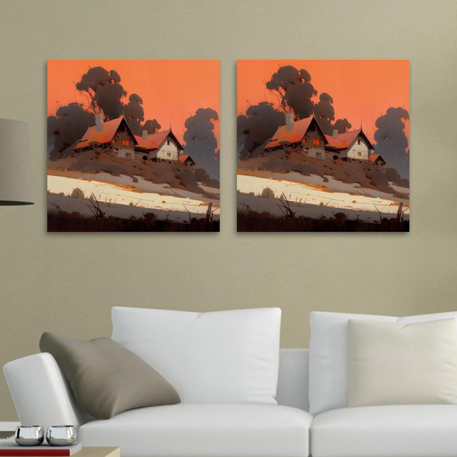 OWNSERIES Impasto Illustration Countryside Pattern 2PC Canvas Wall Art ...