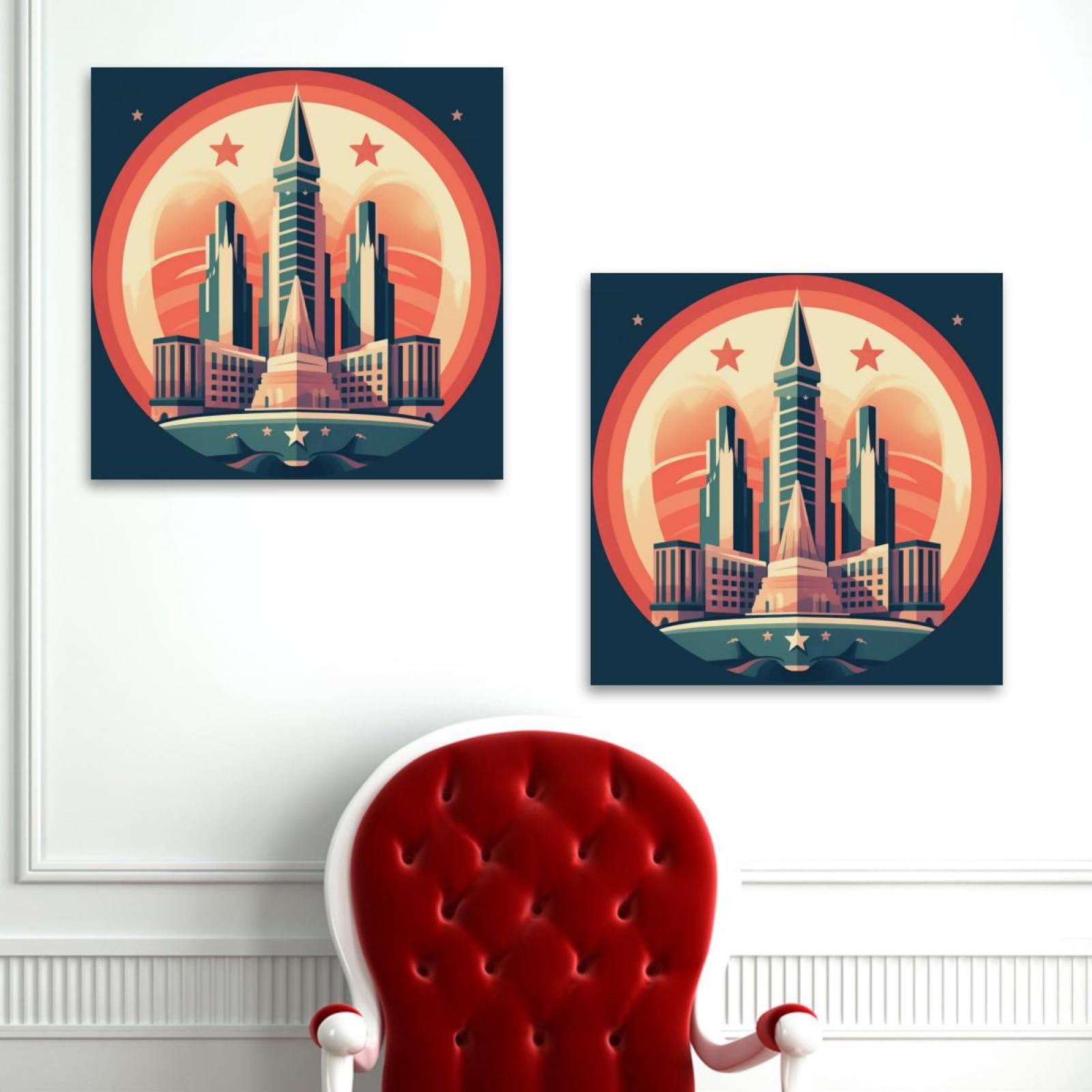 OWNSERIES Independence Day Building Sign Pattern 2PC Canvas Wall Art ...
