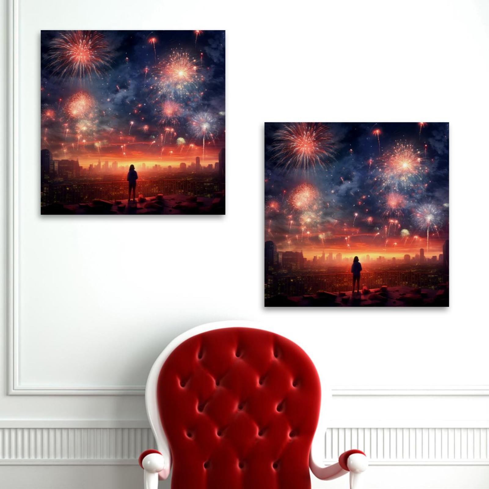 OWNSERIES Independence Day Fireworks Pattern 2PC Canvas Wall Art ...