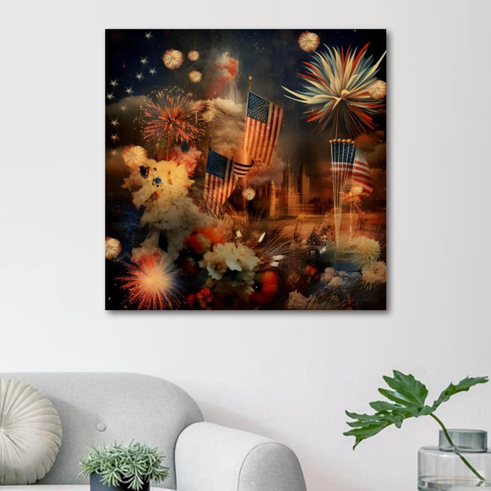 OWNSERIES Independence Day Fireworks Pattern Canvas Wall Art Paintings ...