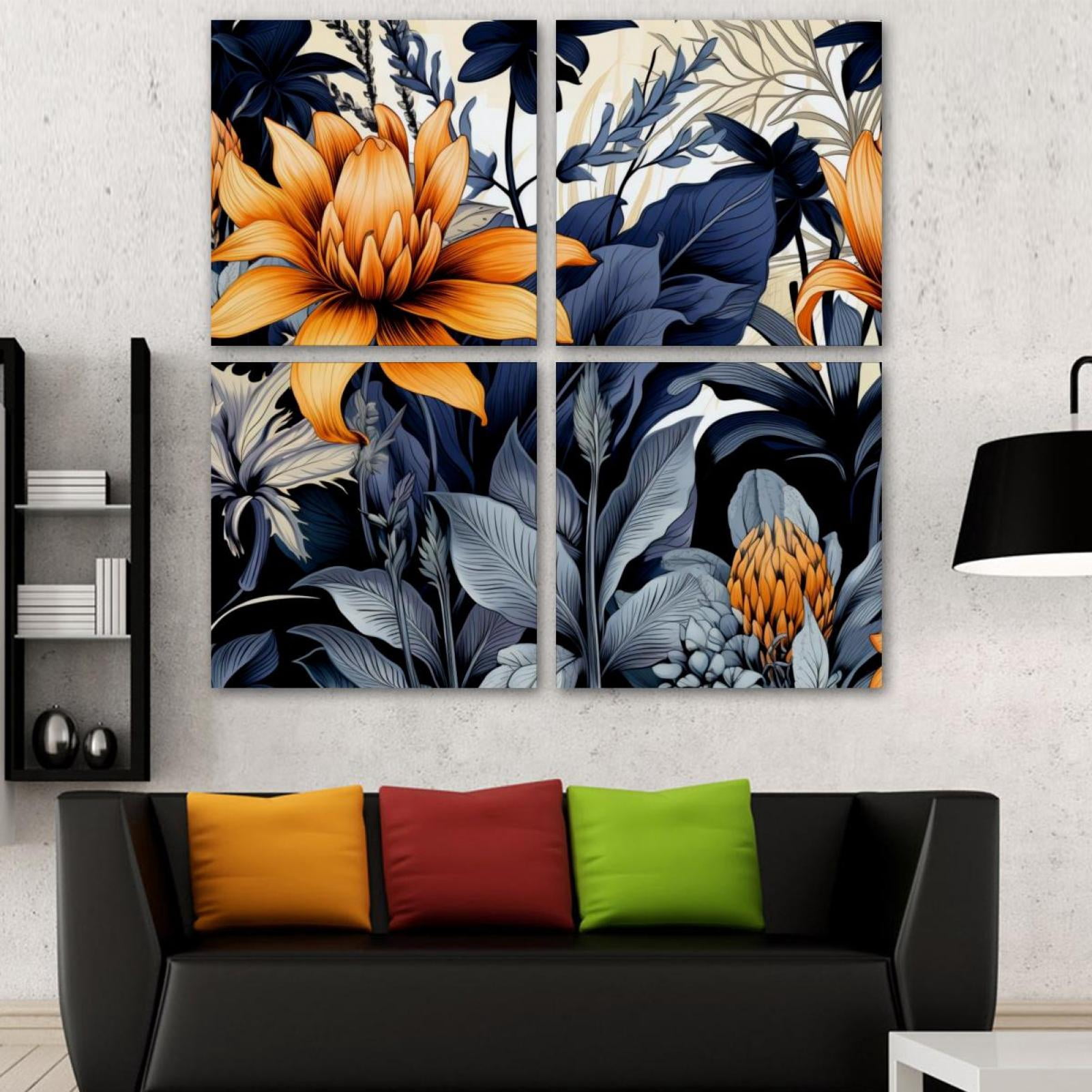 OWNSERIES Ink Plant Pattern Pattern 4PC Frameless Canvas Wall Art ...
