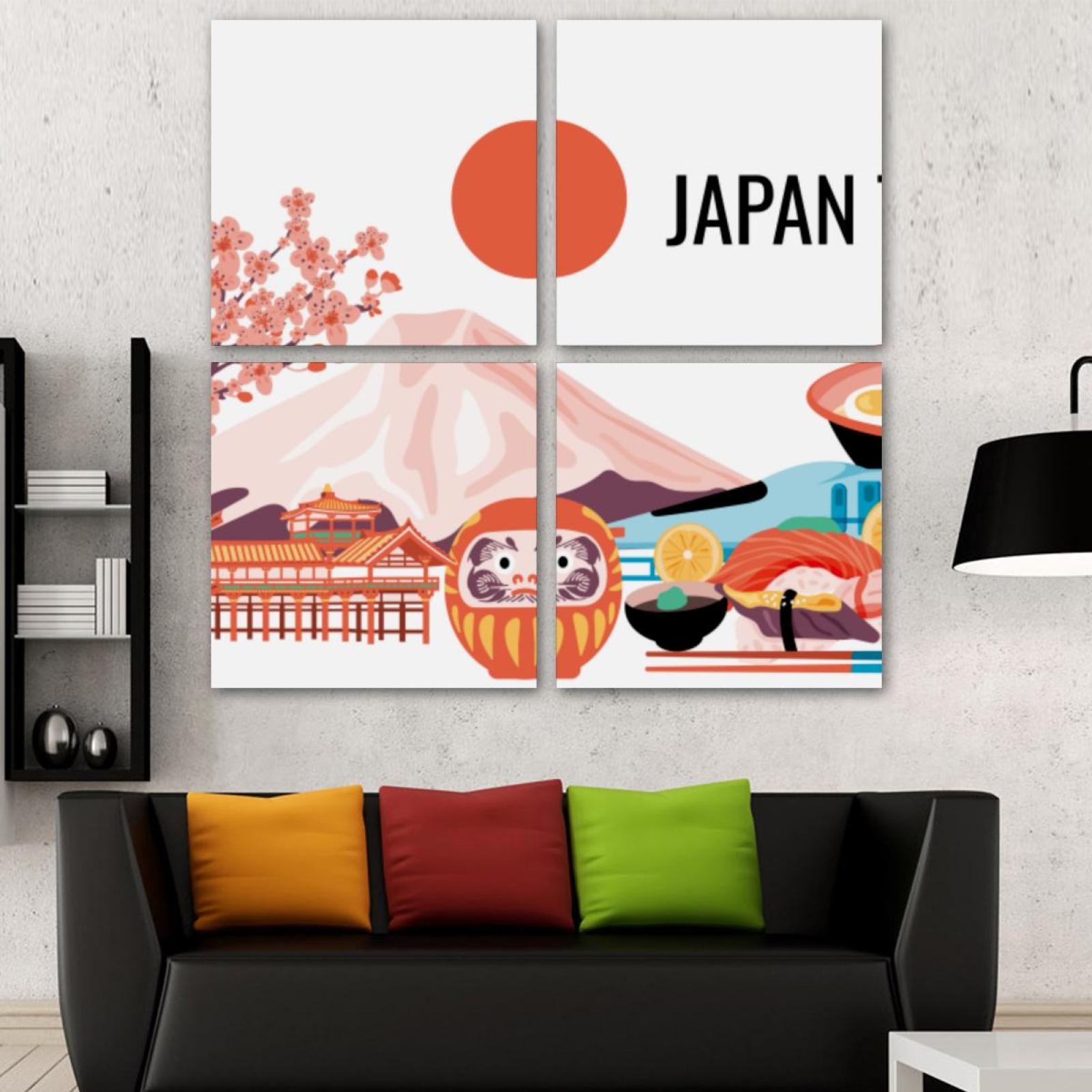 OWNSERIES Japan Mount Fuji Pattern 4PC Frameless Canvas Wall Art ...