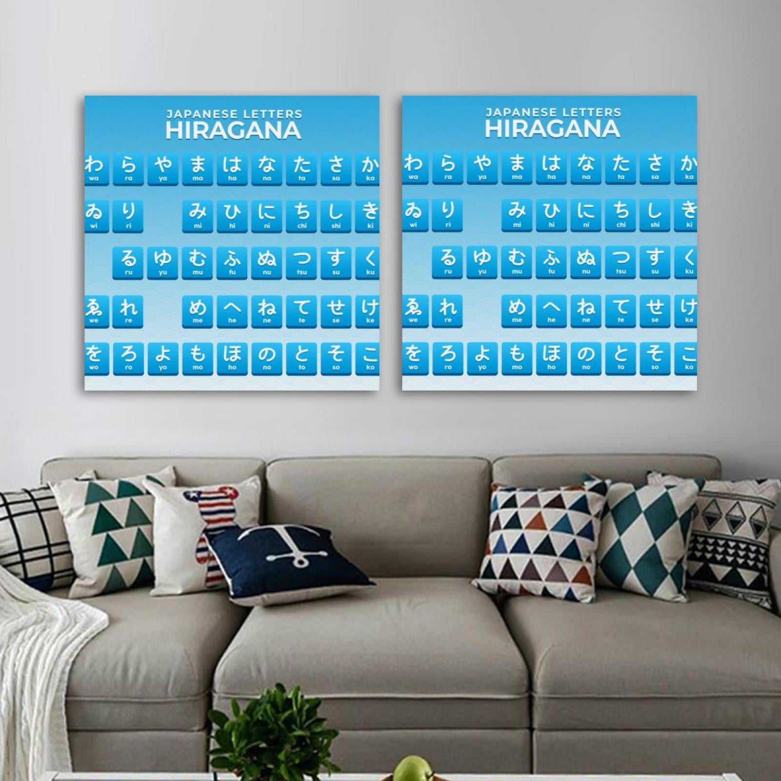 OWNSERIES Japanese Letters Hiragana Alphabet Blue Pattern 2PC Canvas ...