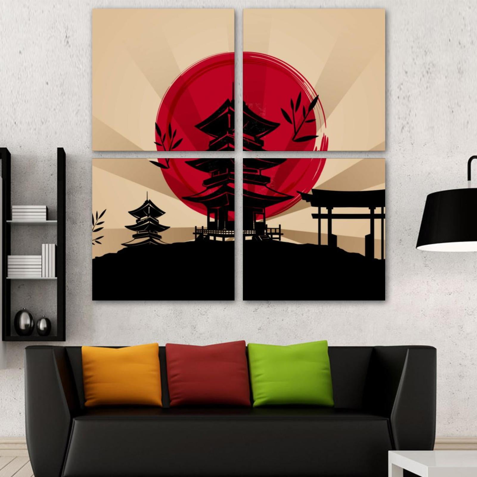 OWNSERIES Japanese Temple Landscape Pattern 4PC Frameless Canvas Wall ...