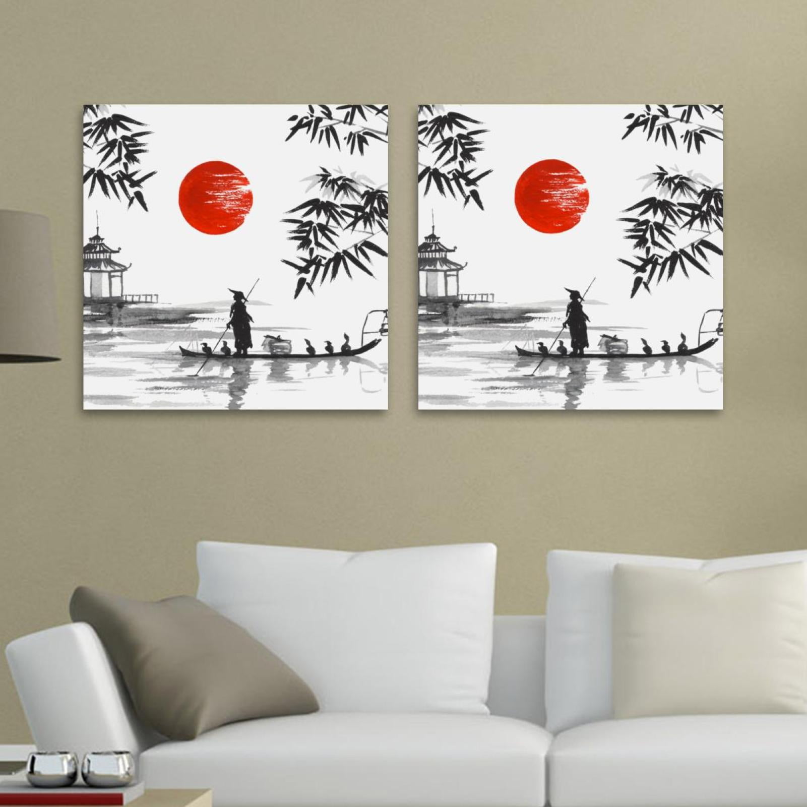 OWNSERIES Japanese Traditional Boat Sun Painting Pattern 2PC Canvas ...