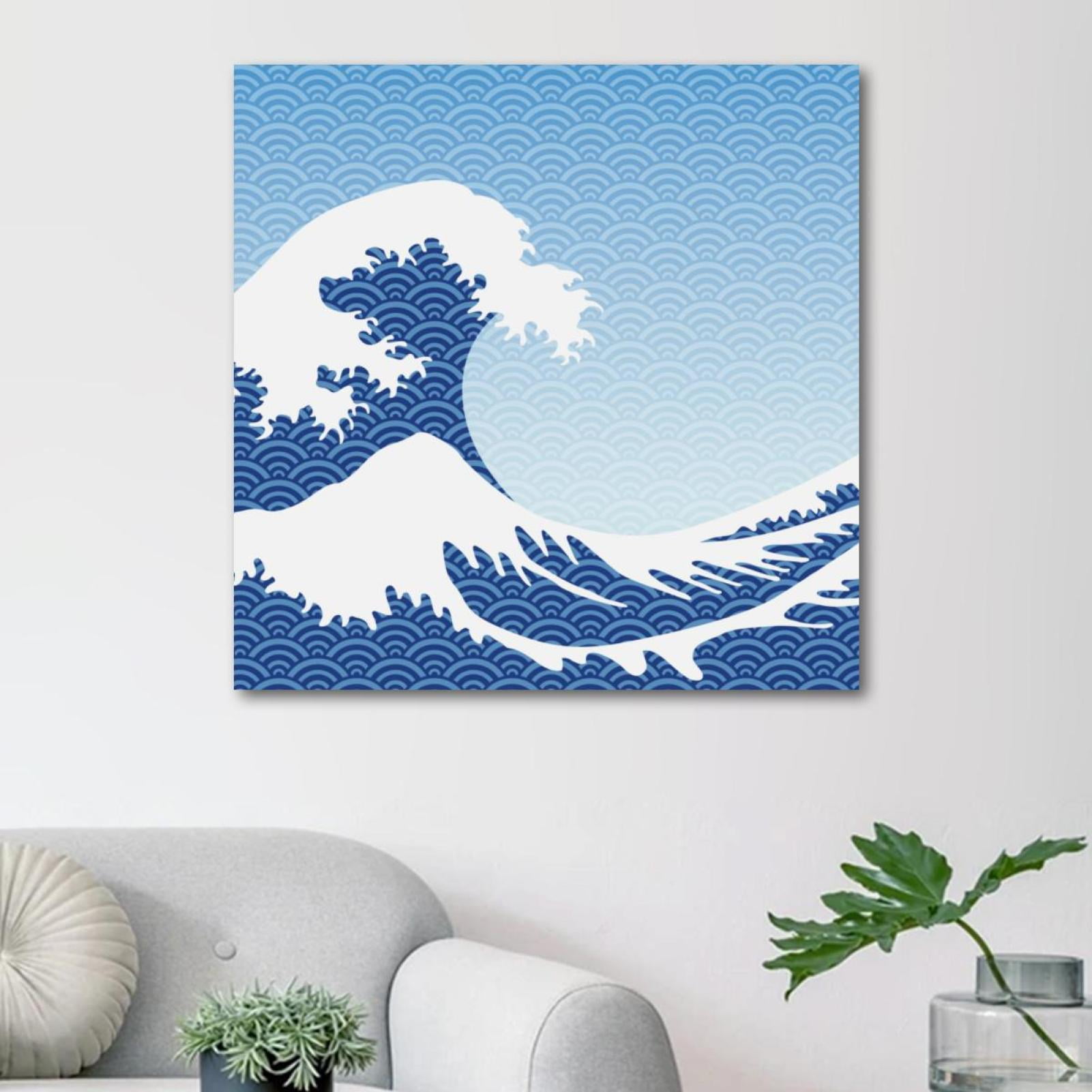 OWNSERIES Japanese Vintage Style Great Blue Waves Pattern Canvas Wall ...
