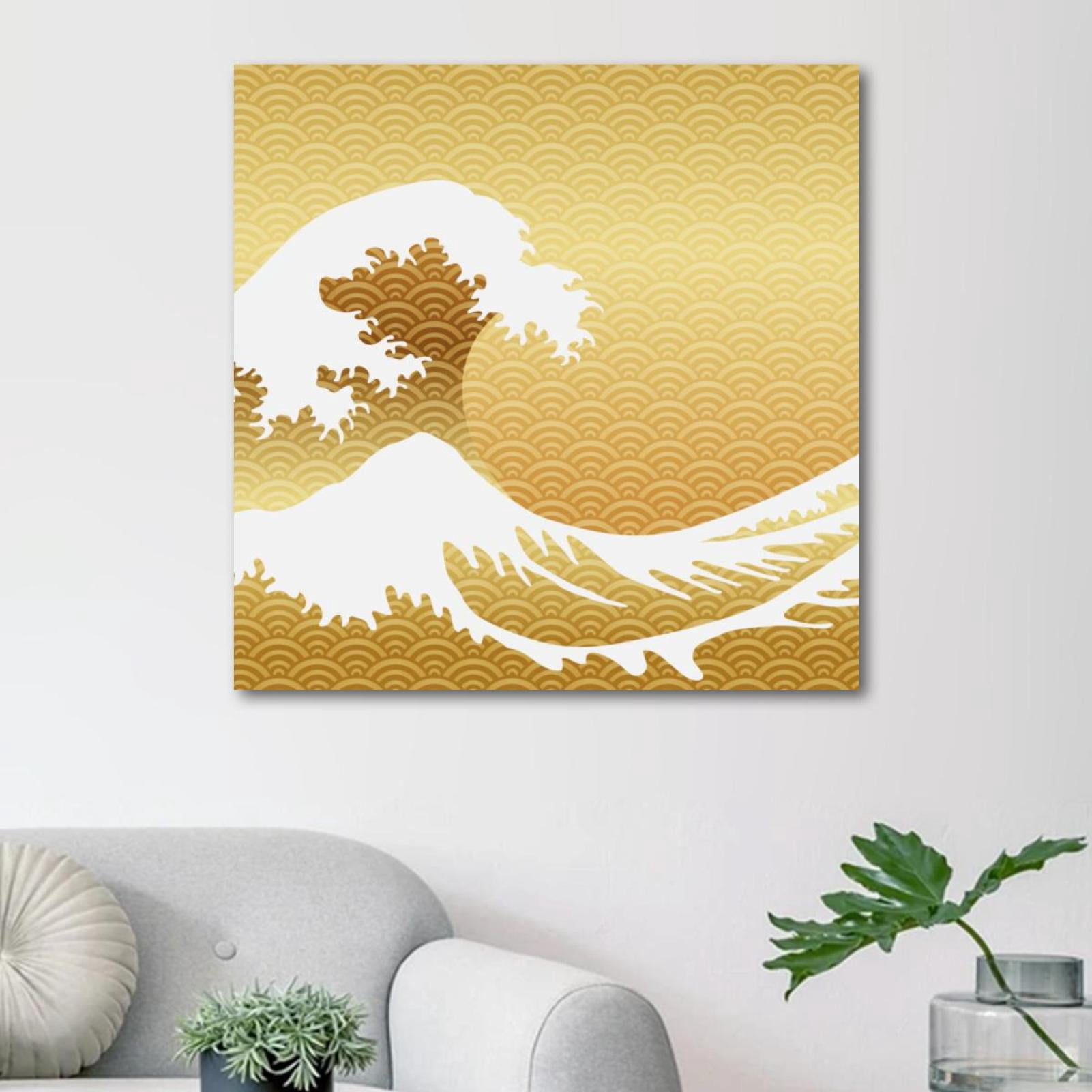 OWNSERIES Japanese Vintage Style Great Golden Waves Pattern Canvas Wall ...