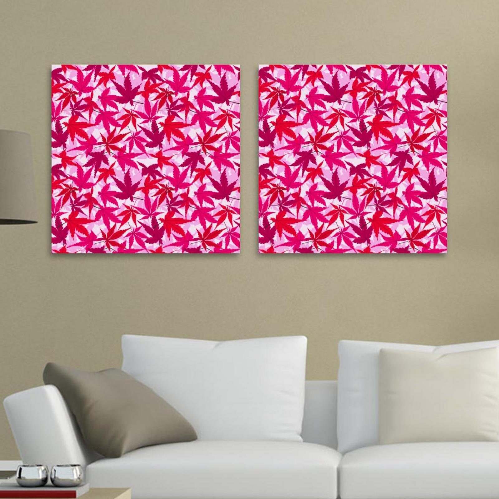 OWNSERIES Japanese Watercolor Pink Maple Leaf Pattern 2PC Canvas Wall ...