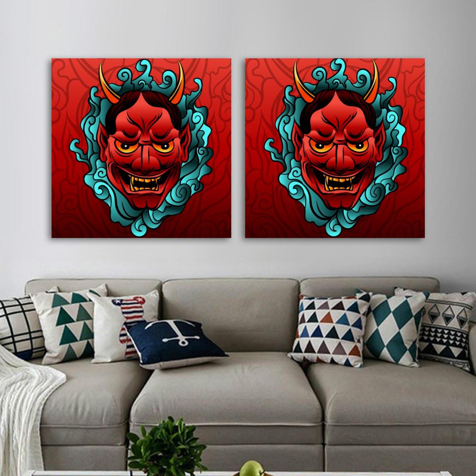OWNSERIES Japanesse Tattoo Oni Vector Pattern 2PC Canvas Wall Art ...