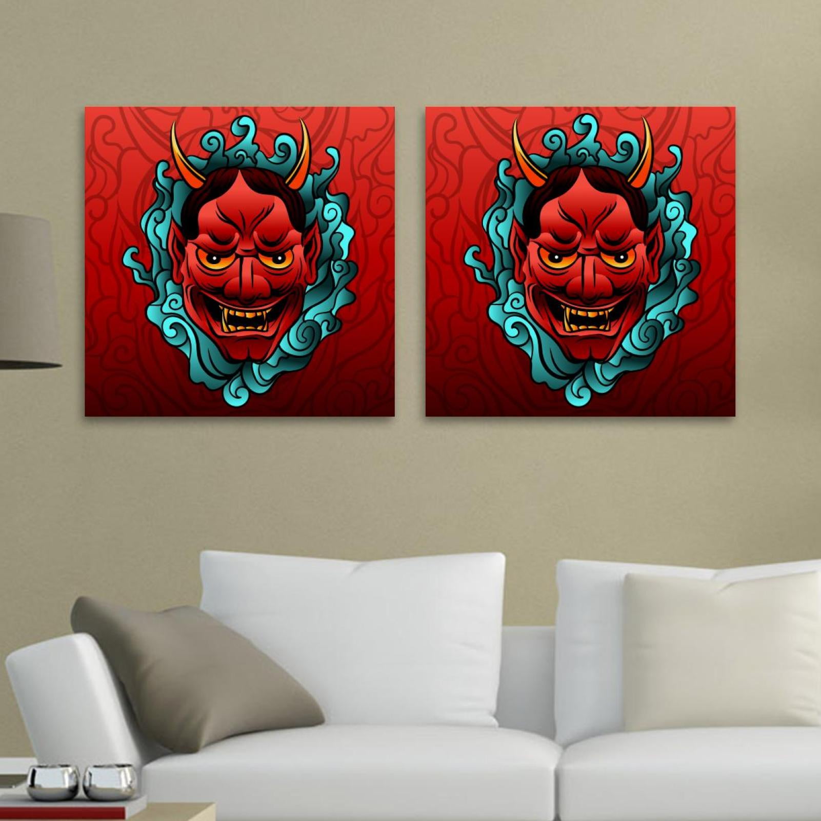 OWNSERIES Japanesse Tattoo Oni Vector Pattern 2PC Canvas Wall Art ...