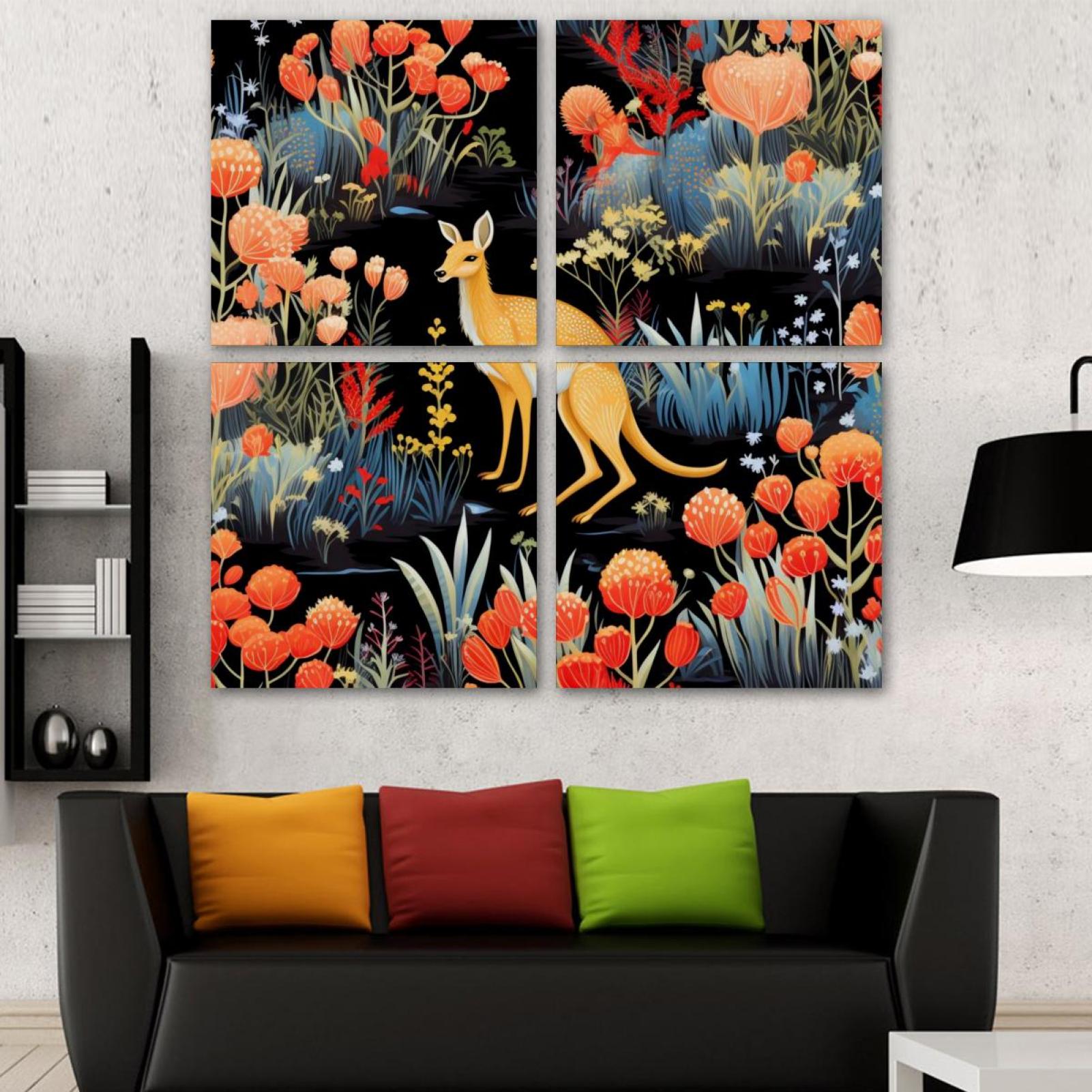 OWNSERIES Kangaroo Pattern Pattern 4PC Frameless Canvas Wall Art ...