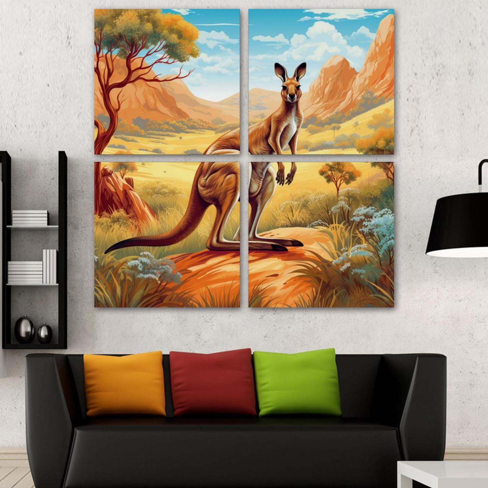 OWNSERIES Kangaroo Pattern Pattern 4PC Frameless Canvas Wall Art ...