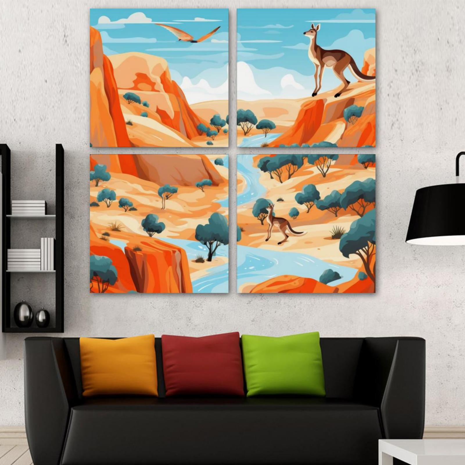 OWNSERIES Kangaroo Pattern Pattern 4PC Frameless Canvas Wall Art ...