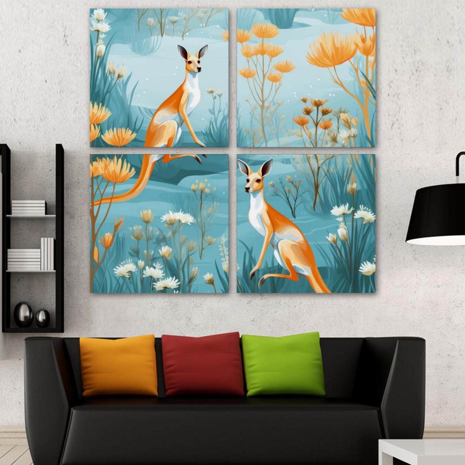 OWNSERIES Kangaroo Pattern Pattern 4PC Frameless Canvas Wall Art ...