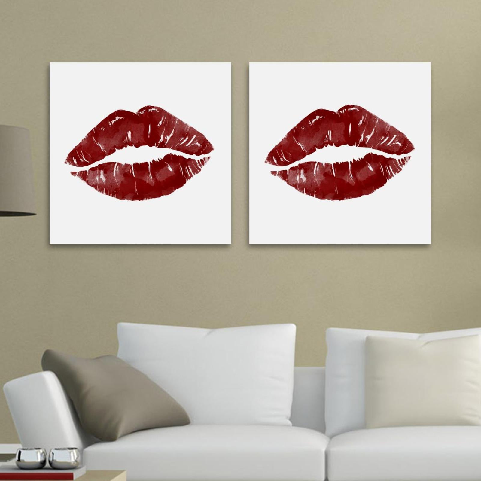 OWNSERIES Kiss Lip Print Pattern 2PC Canvas Wall Art Paintings for ...