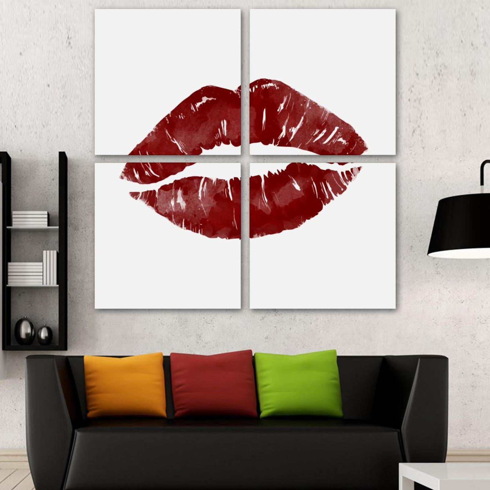 OWNSERIES Kiss Lip Print Pattern 4PC Frameless Canvas Wall Art ...