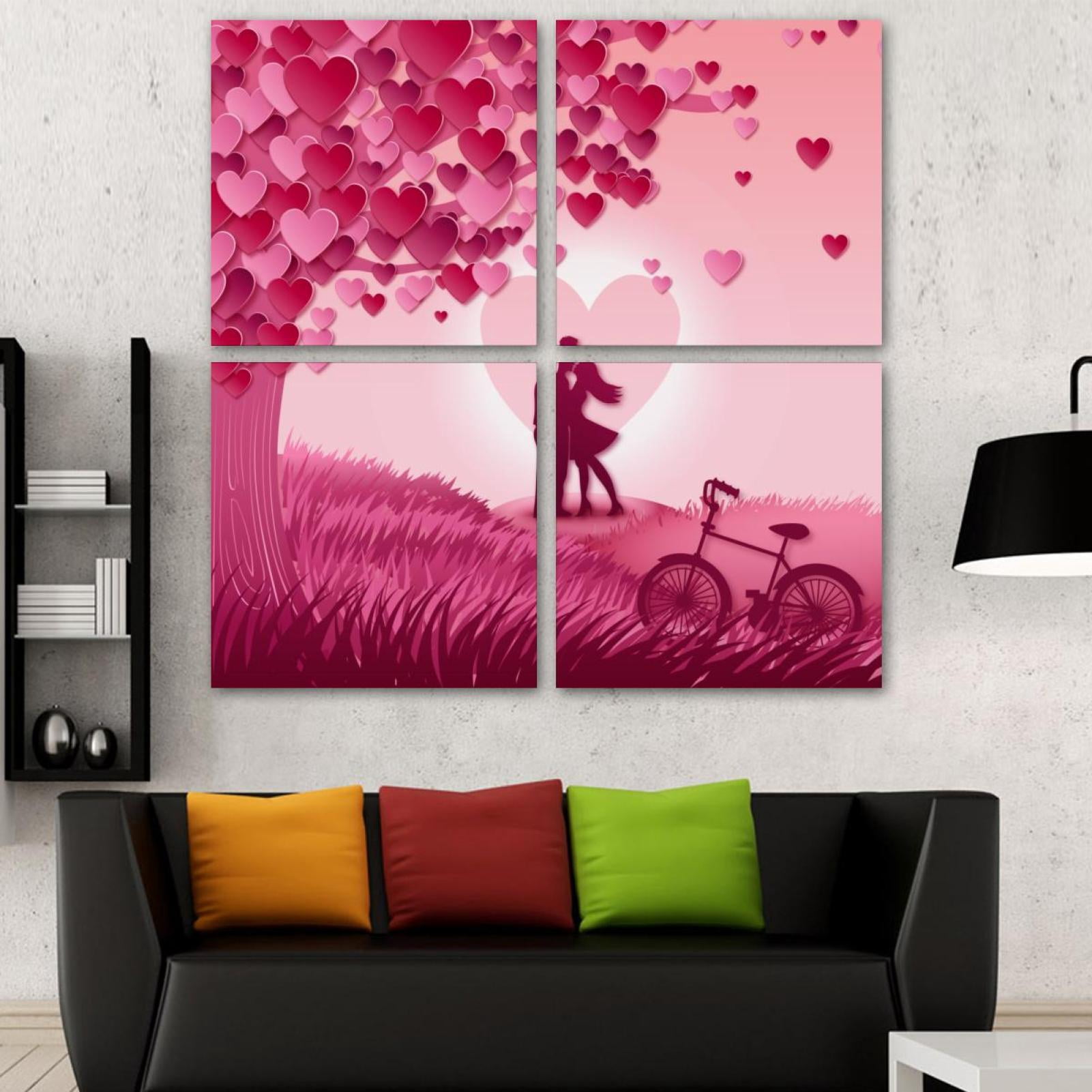 OWNSERIES Kissing Couple Meadow Pattern 4PC Frameless Canvas Wall Art ...