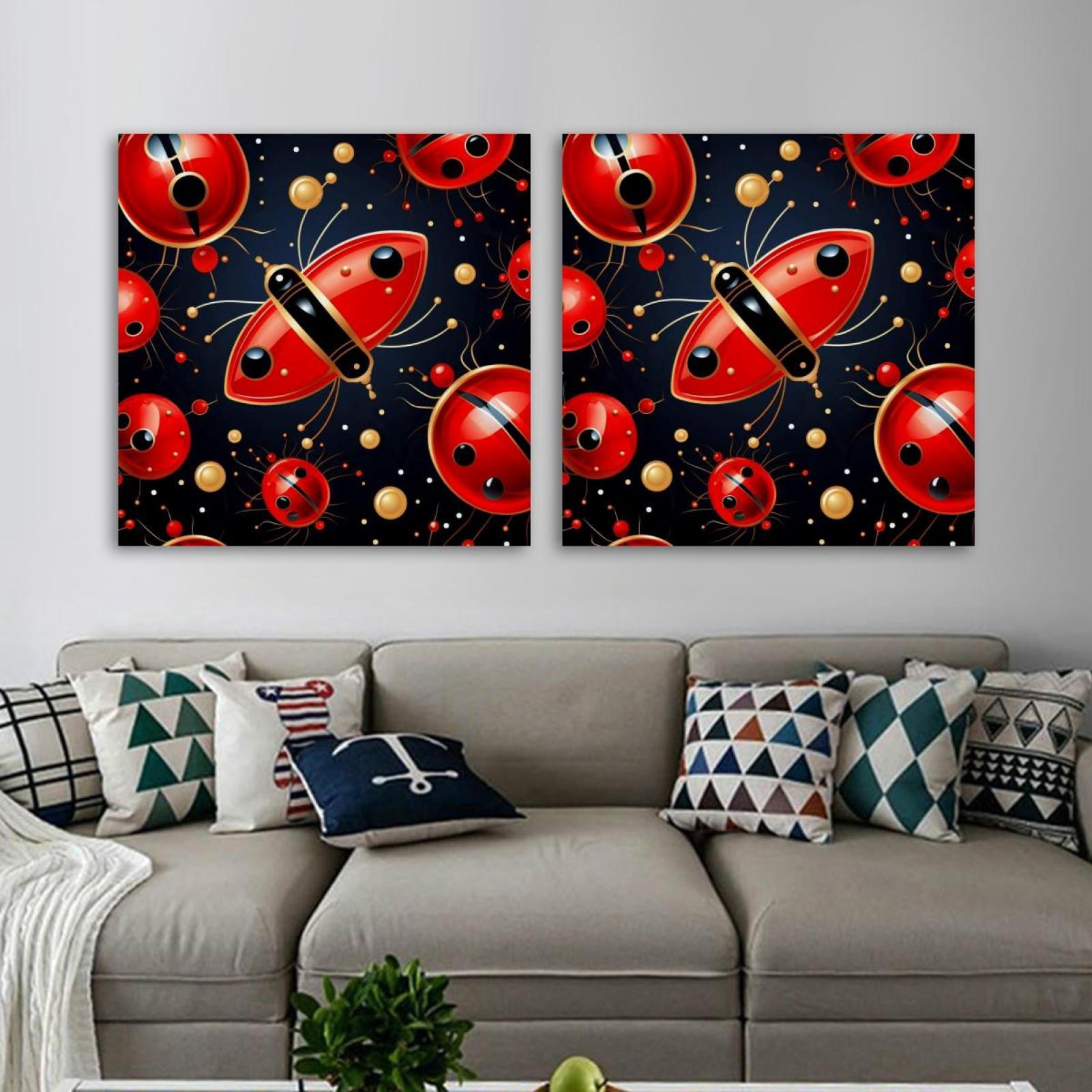 OWNSERIES Ladybug Pattern 2PC Canvas Wall Art Paintings for Living Room ...