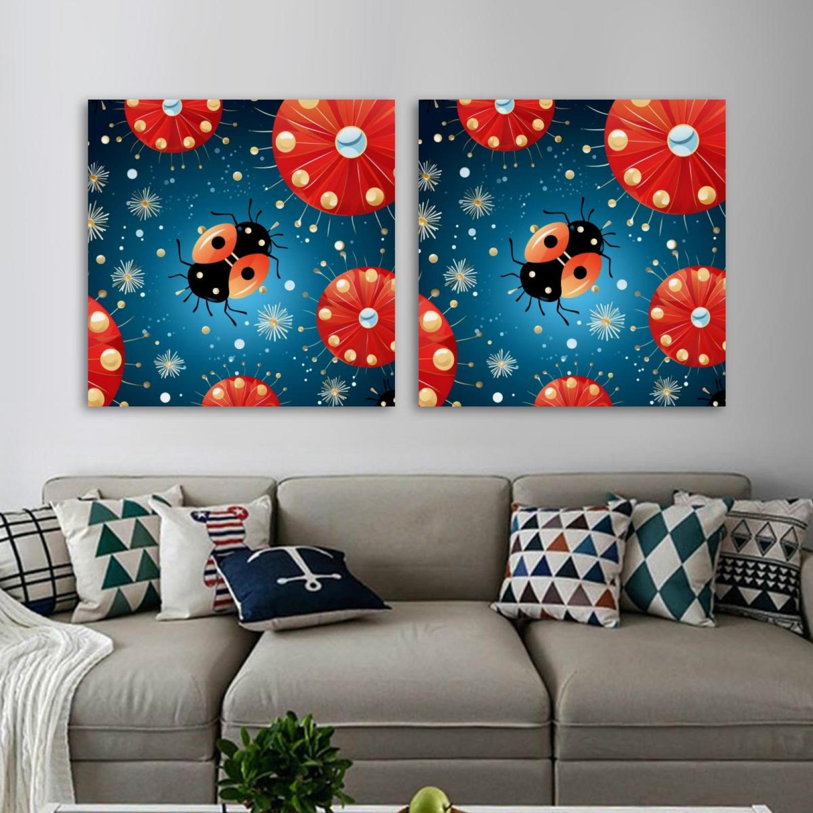 OWNSERIES Ladybug Pattern 2PC Canvas Wall Art Paintings for Living Room ...