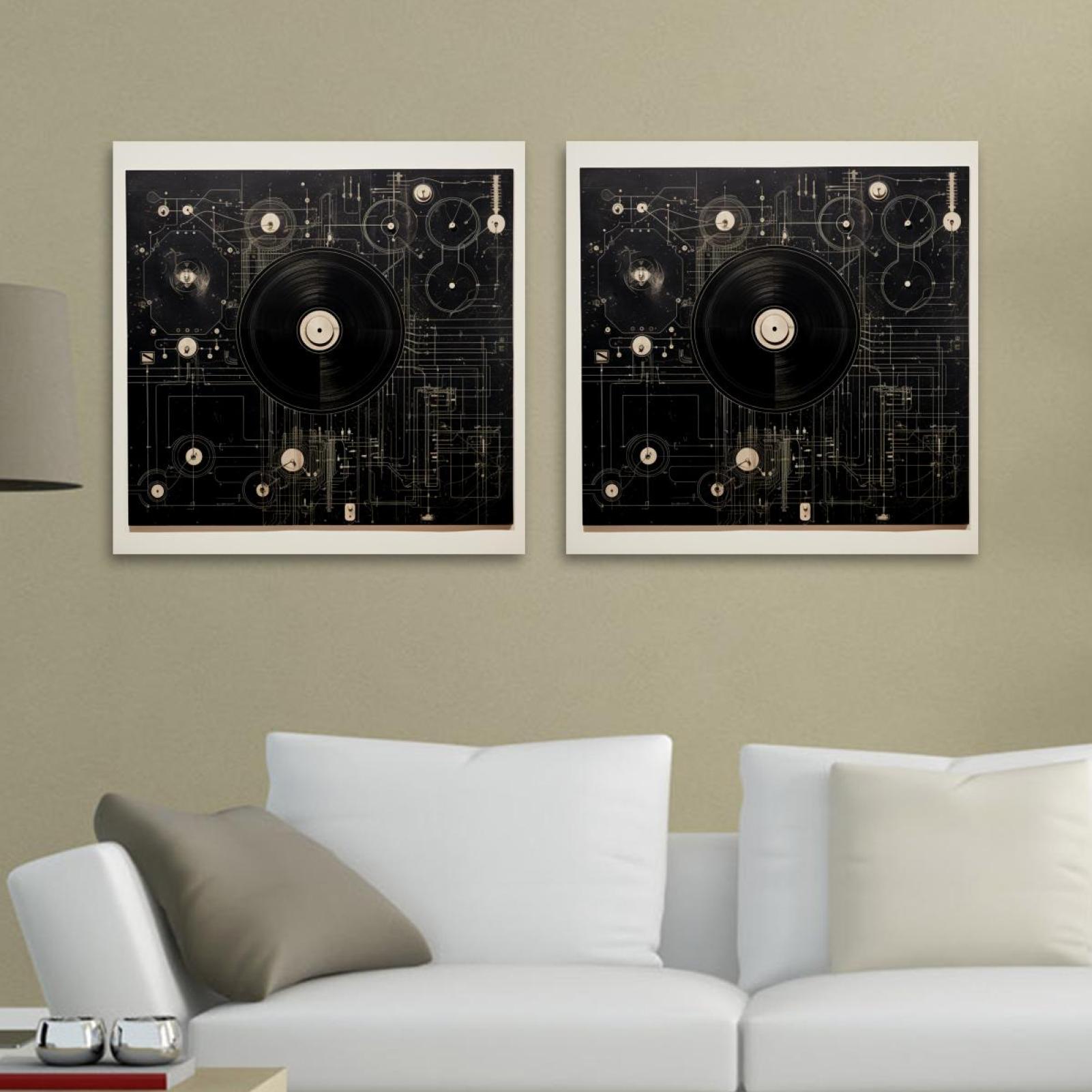 OWNSERIES a Large Black Square Symbol Pattern 2PC Canvas Wall Art ...