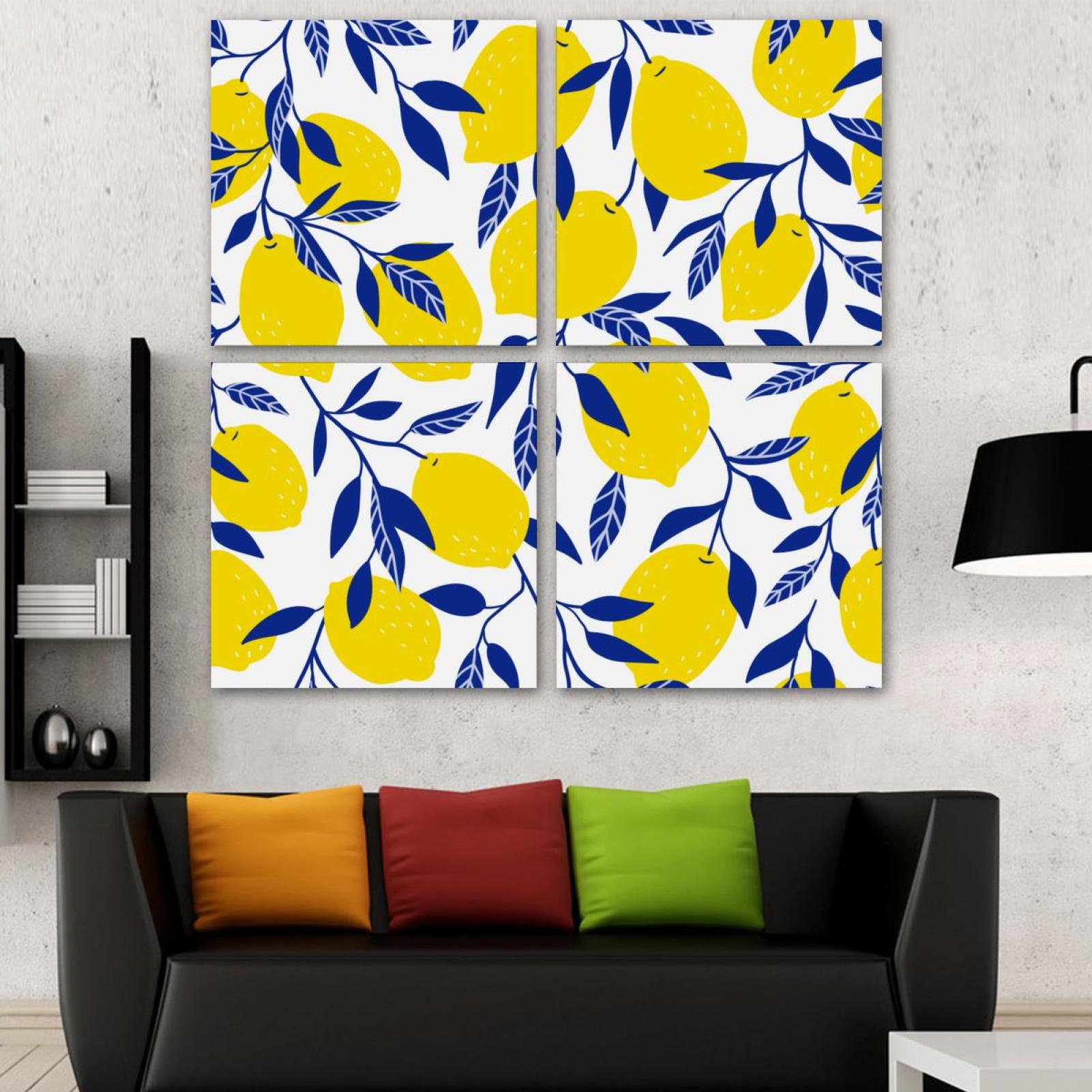 OWNSERIES Lemon Pattern Yellow Fruit Pattern 4PC Frameless Canvas Wall ...