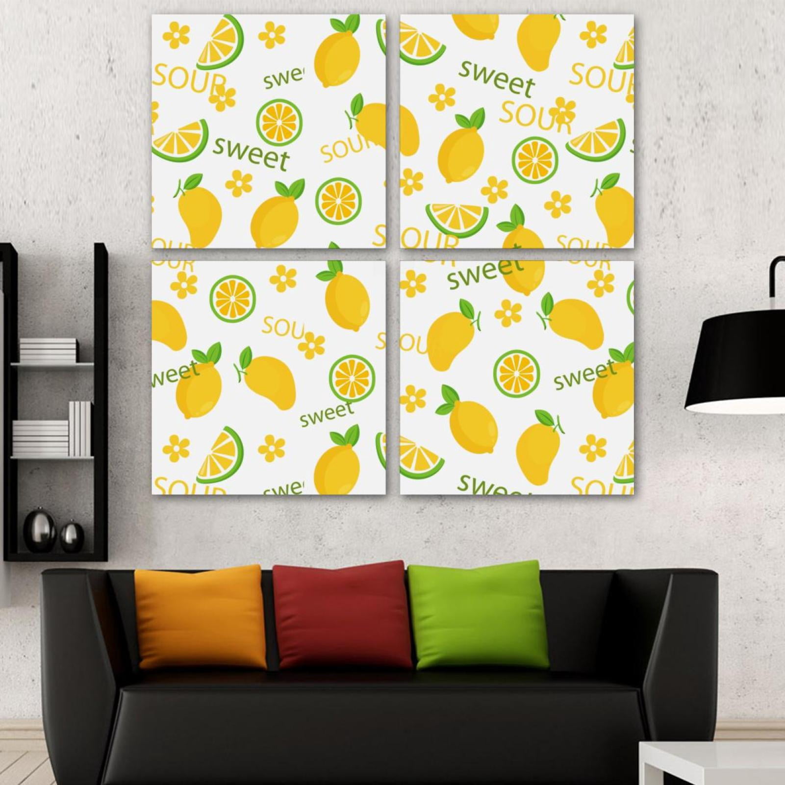 OWNSERIES Lemons Pattern Pattern 4PC Frameless Canvas Wall Art ...