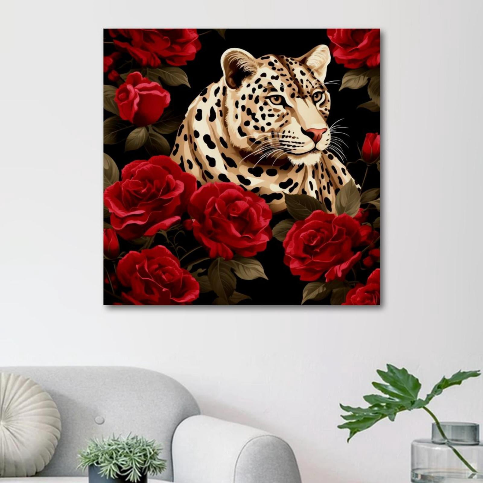 OWNSERIES Leopard Among Rose Bushes Pattern Canvas Wall Art Paintings ...